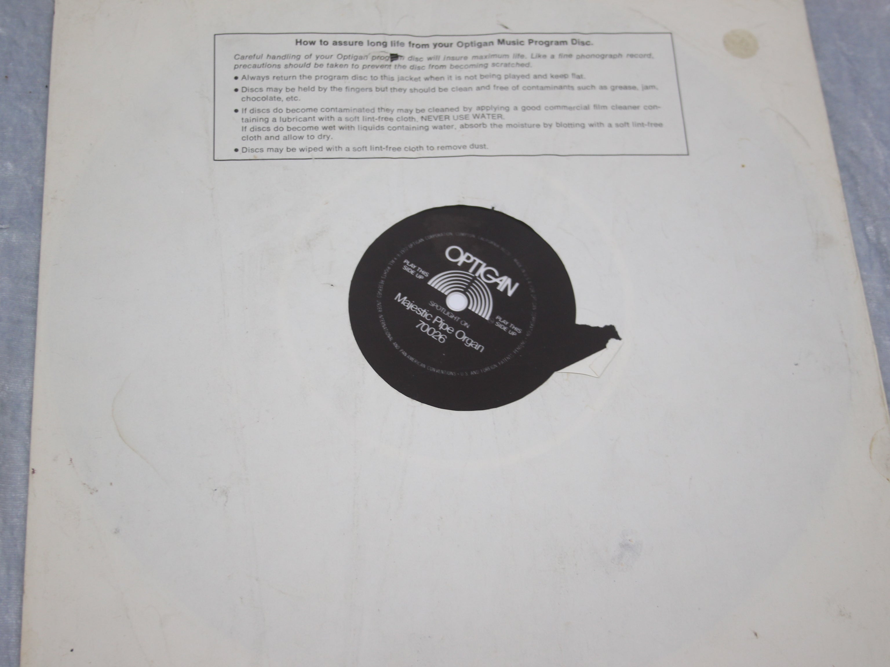 Optigan Disc Majestic Pipe Organ No Sleeve