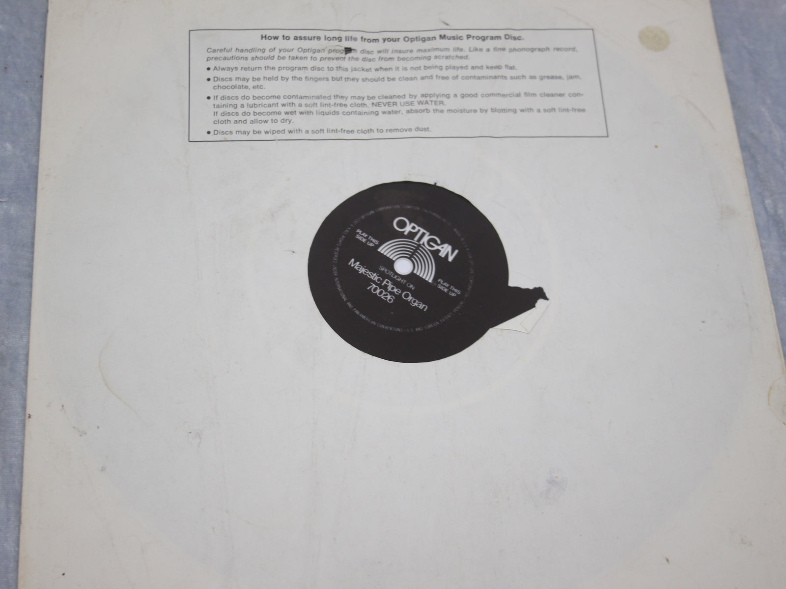 Optigan Disc Majestic Pipe Organ No Sleeve